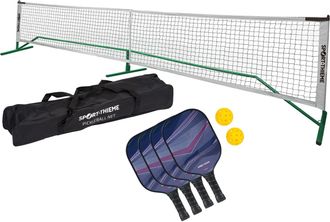 Sport-Thieme Pickleball Set Beginner | Komplett-Set f&uuml;r Einsteiger Pickleball Indoor Outdoor | 2 Rackets 2 B&auml;lle 1 Netz | Schwarz Blau | Robustes Material Offiziel