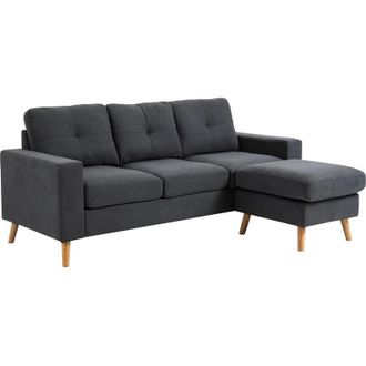 HOMCOM Homcom - Canap&eacute; dangle 3 places design scandinave - dossier effet capitonn&eacute;, repose-pied amovible - pi&egrave;tement bois tissu anthracite