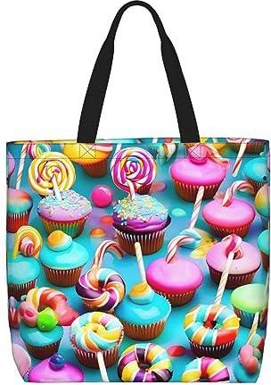 Generic Sucette Sucr&eacute;e Color&eacute;e, Cupcake, Donut Sac Fourre-Tout D&eacute;contract&eacute; Sacs De Courses R&eacute;utilisable Sac A Main Femmes Pour Voyage Gym Quotidienne
