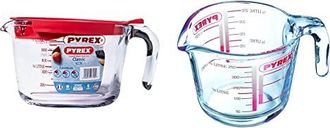 Pyrex Messbecher 1l mit Deckel & Classic Ultrabeständiger Messbecher aus Glas, Transparent, 0,25 l