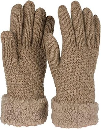 styleBREAKER Gants dhiver chauds pour femmes avec motif perl&eacute; et molleton, gants tricot&eacute;s thermo, gants de doigts 09010032, couleur:Marron