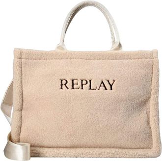 Replay Damen Tote Bag Tasche mit Teddy-Fell, Off White 0003 (Weiß), Einheitsgröße