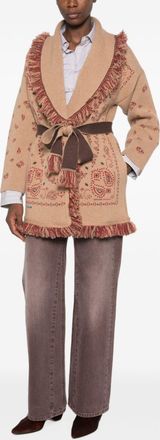 Alanui Bandana-Print Cashmere Cardigan - Camel