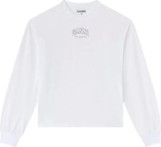 Ganni Femme, Tops, Blanc, Taille: 38 FR Essential Basic Long Sleeve