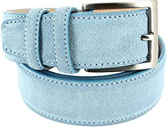 Robert Charles Ceinture en daim. surpiquée, Cuir. Bleu de glace - Uni - FABRIQUE EN ITALIE. XL : 100-107cm
