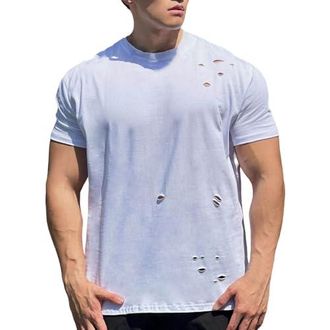 Generic T-shirt pour homme - Basketball - Automne - Course - Stretch - Col rond - Fitness - Manches courtes - Design raglan - Couleur unie, Blanc., XXL