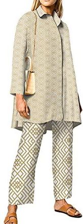 ORANDESIGNE Femme Shirt 2 Pièces Set Élégante Ample Imprimées Ensemble de Chemises à Boutons Chic et Pantalon Large à Taille élastiquée Deux Pièces Informel Panta