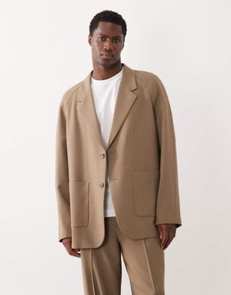 Asos Locker geschnittene Oversize-Anzugjacke in Kamelbeige-Neutral