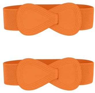 Allegra K Lot de 2 ceintures élastiques en similicuir avec boucle en forme de 8 pour femme, Orange, 68.6x6cm/27x2.36(LxW)
