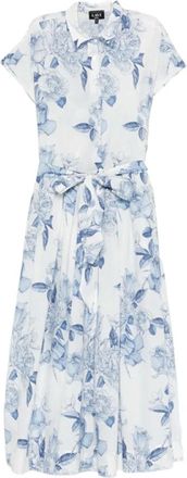 Lavi Lavi, Femme, Robes, Blanc, Taille: 40 FR Bellell Floral-Print Tied-Waist Midi Dress