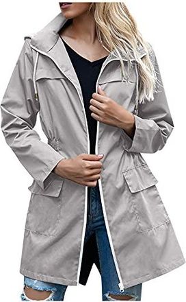 Generic Veste Impermeable Femme Capuche, Veste Zipp&eacute;e Femme Grande Taille,Blouson Manche Longue Avec Cordon Poches Couleur Uni Coupe-Vent Jackets pour de Rand