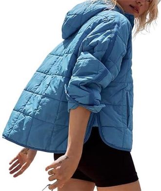 Generic Pull dhiver matelass&eacute; l&eacute;ger et chaud surdimensionn&eacute; &agrave; manches longues avec poches, bleu, S