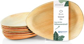 Wisefood Wiseware Palmblatt Teller tropfenf&ouml;rmig - 25 St&uuml;ck ovale Einwegteller &Oslash; 26 cm - nachhaltiges Bio-Palmblattgeschirr - kompostierbares Partygeschirr - p