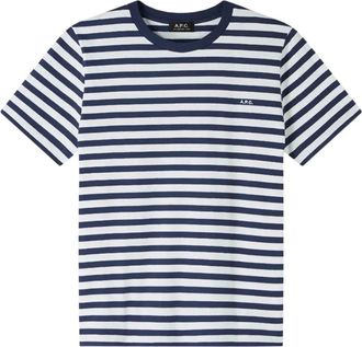 A.P.C. A.p.c., Homme, Tops, Bleu, Taille: XS T-Shirt Standard Brod&eacute; Ray&eacute;