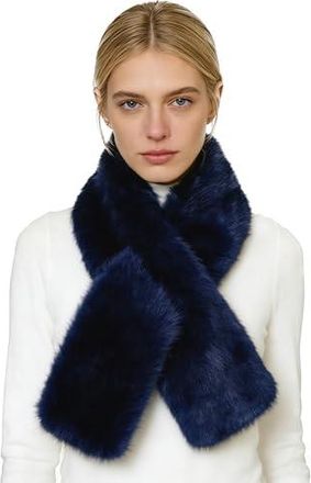 Lina & Lily &Eacute;charpe Col Femme Hiver avec Fente en Fausse Fourrure Poils Longs (Bleu Marine)