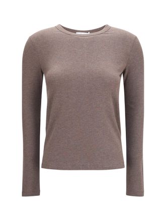 Max Mara Womens Ribbed Long-Sleeve Sweater Dark Khaki Melange Lyocell Tops Top
