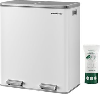 Songmics M&uuml;lleimer, 2 x 30 Liter, 2 F&auml;cher, M&uuml;lltrennsystem, Treteimer, Abfalleimer K&uuml;che, 15 M&uuml;lls&auml;cke, Metall, Inneneimer aus Kunststoff, Klappdeckel, Softcl