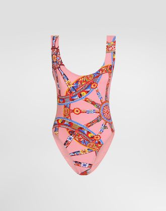 Dolce & Gabbana Einteiliger Badeanzug In Carretto-print - Frau Bademode Multicolor 2