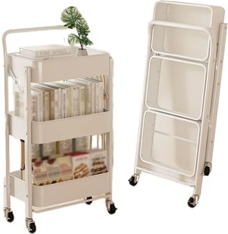 Generic Schmaler Rollwagen mit Rollen und klappbarem Regal for Flexible Aufbewahrung, leicht aufzubauen, mehrstufig, platzsparend, for Bad und Büro(White,45x3