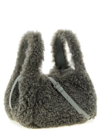 Stella McCartney Shearling Logo Embroidered Shoulder Bag - Gray