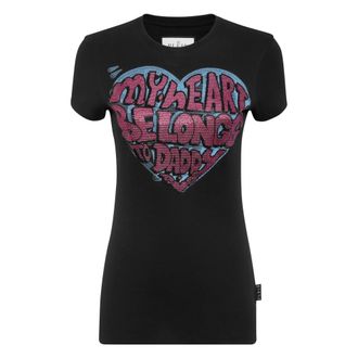 Philipp Plein Femme, Tops, Noir, Taille: 40 FR T-Shirt Pure avec Cristaux