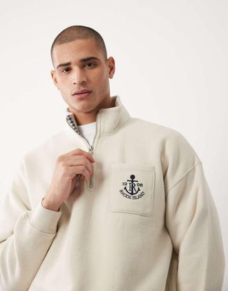 Abercrombie & Fitch Sweat &agrave; col zipp&eacute; et poche brod&eacute;e - Beige-Neutral