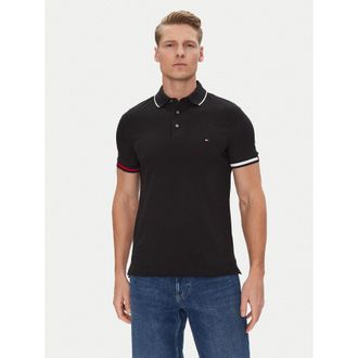 Tommy Hilfiger Poloshirt Flag Cuff MW0MW38458 Schwarz Slim Fit