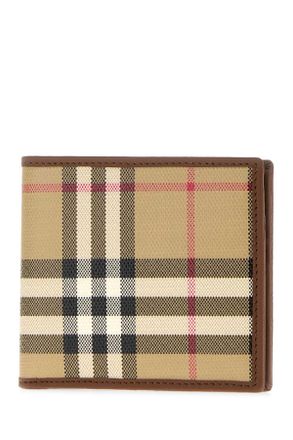 Burberry Mens Plaid Canvas Wallet Beige Cotton