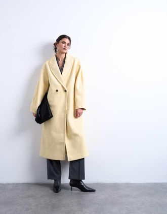 Topshop Eleganter, zweireihiger Longline-Mantel in Buttermilchgelb mit ovalen &Auml;rmeln