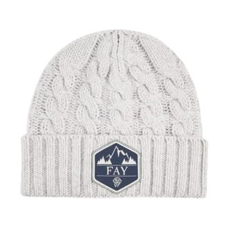 Fay M&uuml;tze mit Zopfmuster und Berg-Patch - - Accessories - Herren - Grau - ONE SIZE