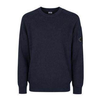 C.P. Company C.p. Company - Pull-over &agrave; col rond en laine dagneau avec Lens - Homme - Sweatshirts et sweats &agrave; capuche - Bleu - Taille: M