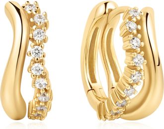 Ania Haie Damen Creolen MISS TWINKEL Ohrringe aus 925 Sterling Silber 14k vergoldet, besetzt mit 20 Zirkonia, Größe: 16 mm, inkl. Geschenkverpackung