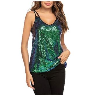 Generic Gilet de club de danse &agrave; paillettes pour femme - R&eacute;glable - Double sangle - D&eacute;bardeur quotidien - D&eacute;bardeur en dentelle, vert, S