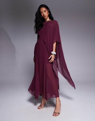 Forever New Maxikleid in Portweinrot mit Fl&uuml;gel&auml;rmeln