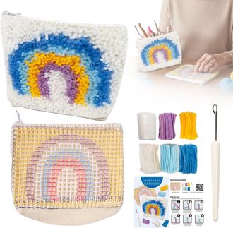 Generic DIY-H&auml;kel-Teppichherstellungsset, Kn&uuml;pfhaken-Teppich-Kit Mit Halbfertiger Netztasche, Farbigem Garn Und Haken, DIY-Basteltaschen-Material-Kit for Anf&auml;