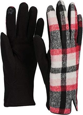 styleBREAKER gants tactiles pour femmes, dessus avec motif &agrave; carreaux et doublure polaire, gants, hiver 09010025, couleur:Rouge-noir-blanc