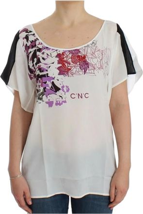 Costume National Femme, Blouses et Chemises, Blanc, Taille: 40 FR T-shirt blanc chic avec col en V et motif