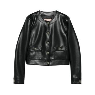 Twinset Schwarze Kunstlederjacke mit Logo - - Jackets - Damen - Schwarzk - 2XL