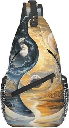 Generic Yin-Yang Symboles avec Nuage Montagnes et Rivi&egrave;res Sac &agrave; Bandouli&egrave;re Sac &agrave; Bandouli&egrave;re Voyage Poitrine Sac &agrave; Dos Sling Sac &agrave; Dos pour Homme Randonn&eacute;e 