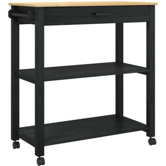 vidaXL K&uuml;chentrolley Schwarz 88,5 x 40 x 48 cm Massivholz Kiefer vidaXL