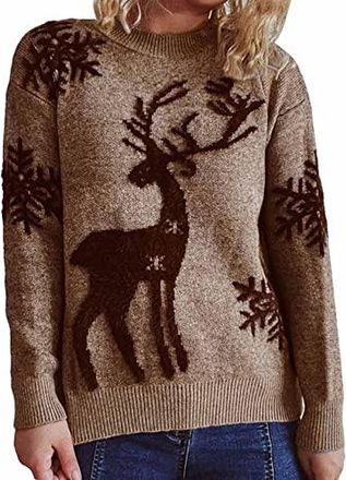 Generic Sweat De Noel Femme Chic,Pull De NoëL Femme Sweater Chaud Hiver Manches Longues Col Rond Moulant Confortable Doux ÉLéGant FêTe