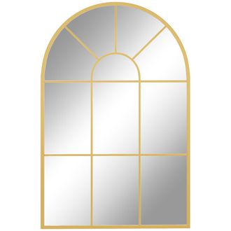HOMCOM Wandspiegel 91 x 60 cm Fenster Spiegel mit Metallrahmen Dekorativer H&auml;ngespiegel Flurspiegel f&uuml;r Schlafzimmer Wohnzimmmer Gold
