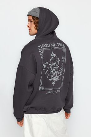 Trendyol MAN Herren Grau Gebl&uuml;mt Lang Oversize Sweatshirts