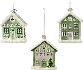 Kaemingk Christbaumschmuck Glas 10cm - Winterhaus Figur zum Aufh&auml;ngen - 1 St&uuml;ck sortiert - mundgeblasen - Weihnachtsbaum Anh&auml;nger f&uuml;r Weihnachten - Christbauma