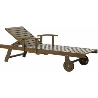 Beliani Gartenliege Dunkelbraun Akazienholz mit Verstellbarem Kopf- und Fu&szlig;teil Rollbar Modern Rustikal Terrasse Garten Balkon Ausstattung Holzm&ouml;bel