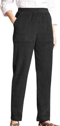 Generic Pantalon décontracté en velours côtelé taille haute élastique à enfiler avec poches pour femme, Noir, 3XL