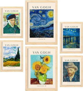Nacnic Van Gogh Posterblatt. Malergalerie. Dekorative Gem&auml;lde f&uuml;r Ihr Wohnzimmer, Schlafzimmer, Zuhause. Wandkunstdrucke. Gr&ouml;&szlig;en A4 und A3 mit leichten Holzr