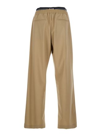 Msgm Mens Beige Pants With Elastic Drawstring Waist Virgin Wool Trousers