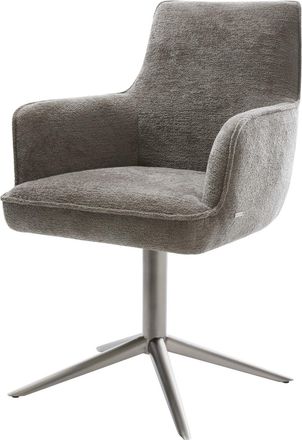 DELIFE Esszimmerstuhl Heira-Flex mit Armlehnen Fu&szlig;kreuz Graphit Boucl&eacute; Soft Schlamm 360&deg; drehbar Wippfunktion Taschenfederkern