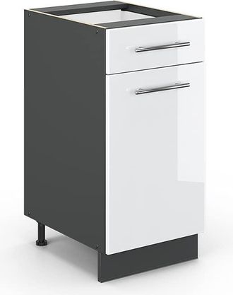 Vicco Küchenunterschrank Fame-Line, Weiß Hochglanz/Anthrazit, 40 cm ohne Arbeitsplatte